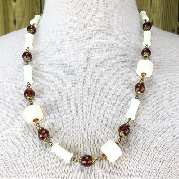 Vintage | Jewelry | Vintage Root Beer Cream Plastic Bead Necklace ...
